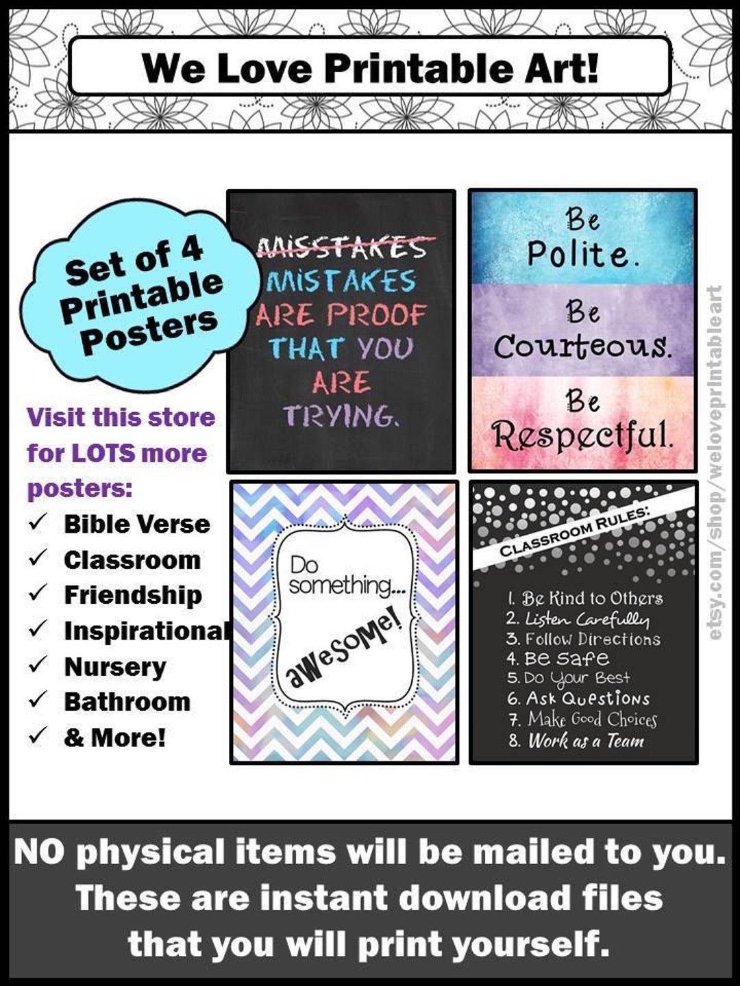 Motivational Classroom Poster Set, Inspirational Wall Art, Classroom ...