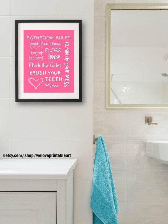 Pink Girls Bathroom Rules Sign Wash Your Hands Sign Brush - Etsy