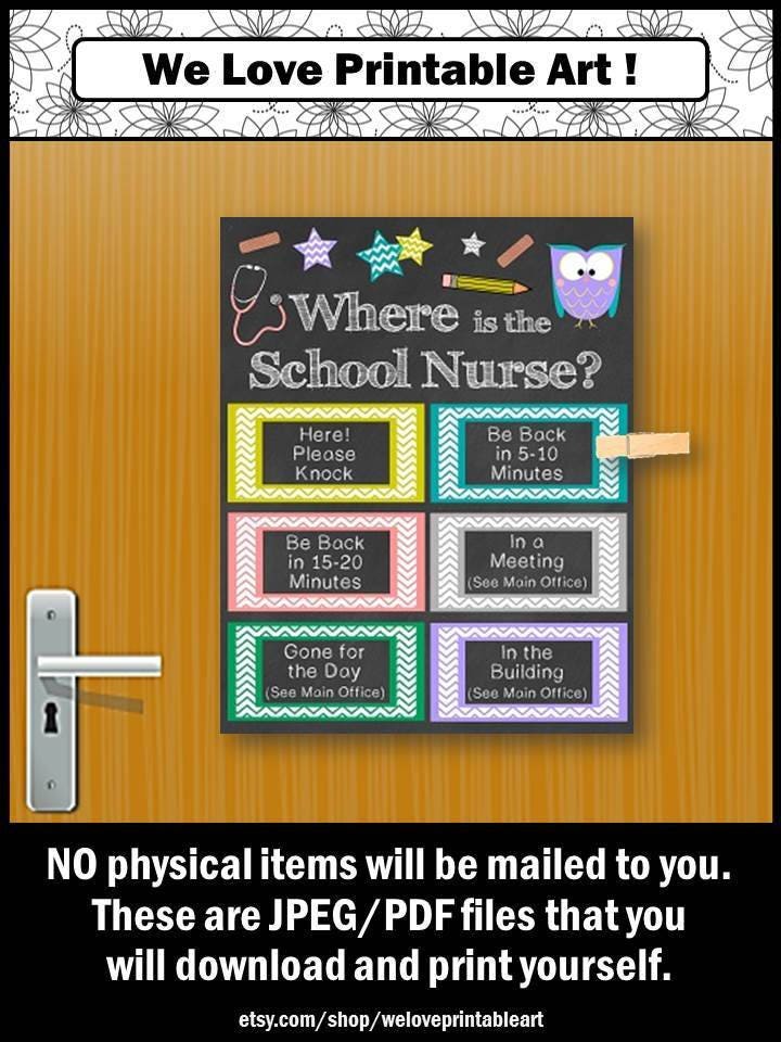 School Nurse Office Decor, Door Sign, PRINTABLE Poster Decoration Not ...
