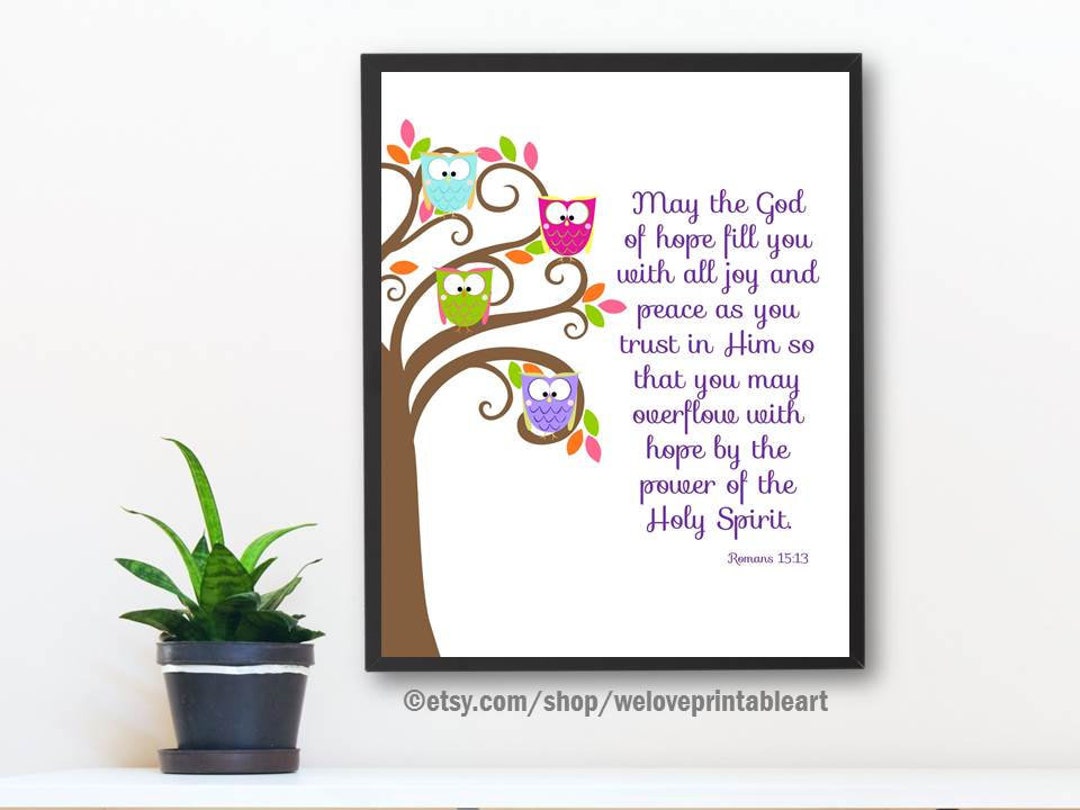 Owl Wall Decor Printable Bible Verse Art, Scripture Printable Religious ...