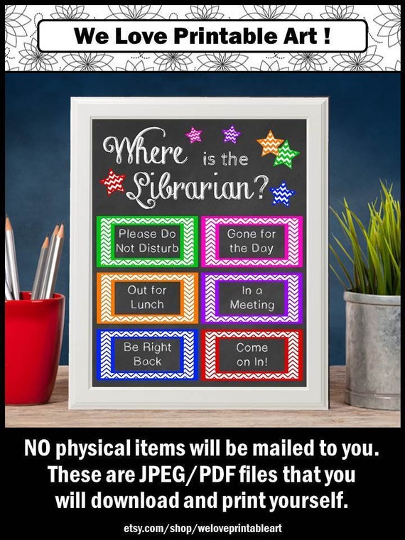 Librarian Door Sign Digital Download Librarian Gift Printable Art ...
