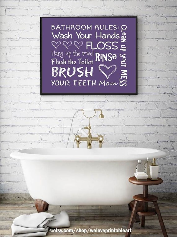 Bathroom Rules Sign Printable Wash Your Hands Sign Brush - Etsy
