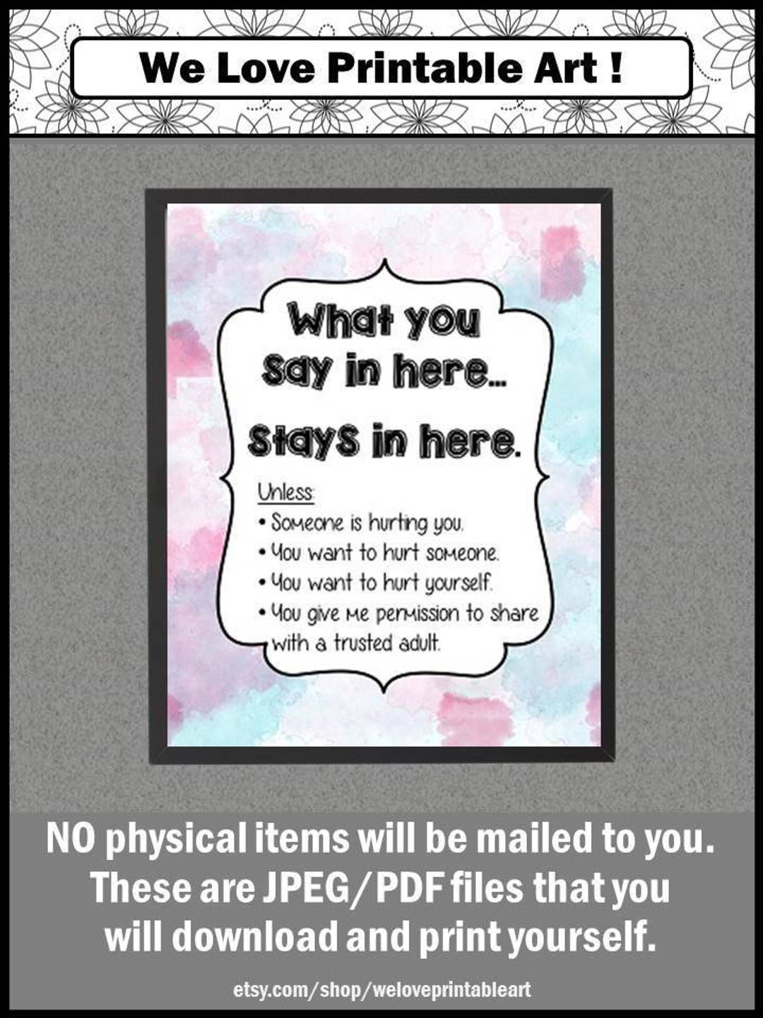 Watercolor School Counselor Office Decor, Printable Confidentiality ...