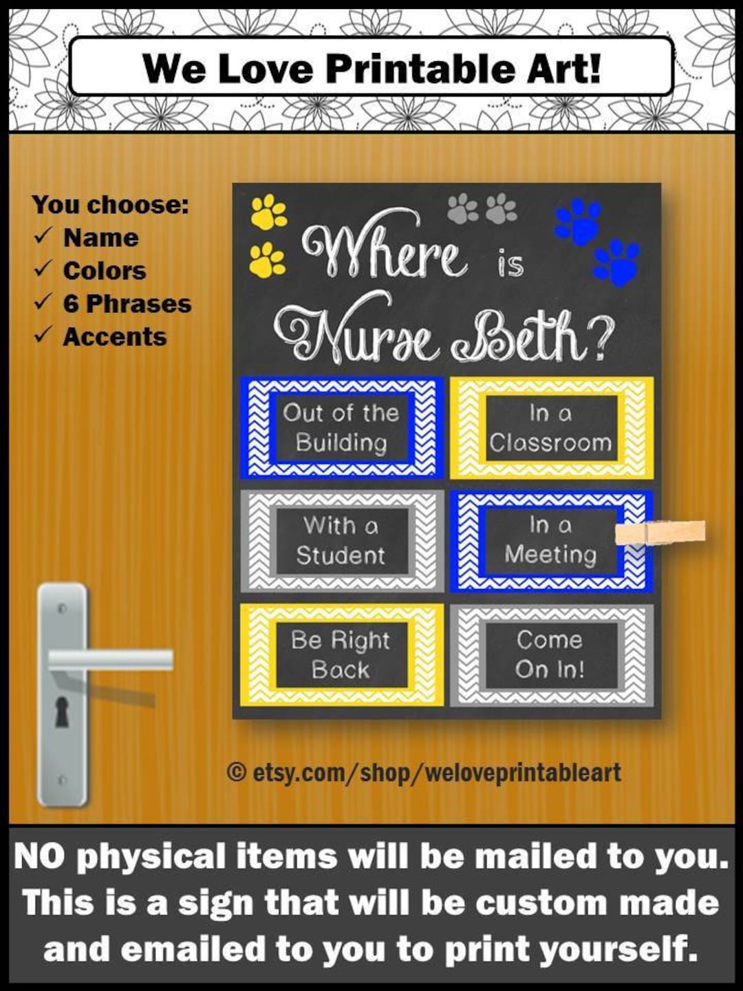 School Nurse Decor, Custom Name DIGITAL FILE Only, School Nurse Office ...