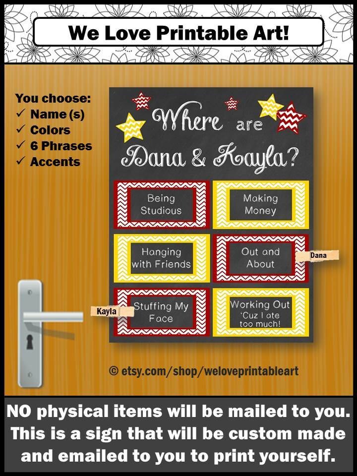 Custom Name Door Sign DIGITAL FILE Only, College Dorm Decorations, Dorm ...