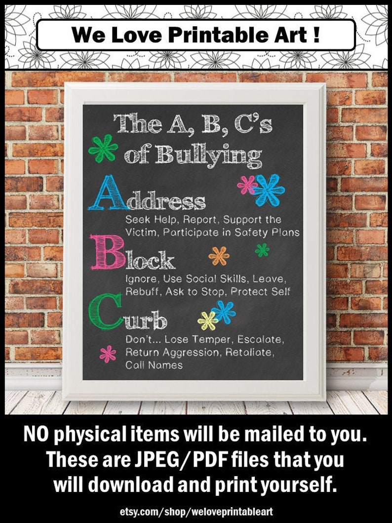 Anti-bullying Poster for Kids, Bullying Stops Here Prevention PRINTABLE ...