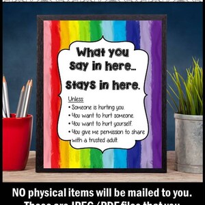 Rainbow Theme School Counselor Office Decor Printable Confidentiality ...