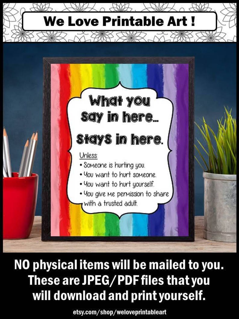 Rainbow Theme School Counselor Office Decor Printable Confidentiality ...