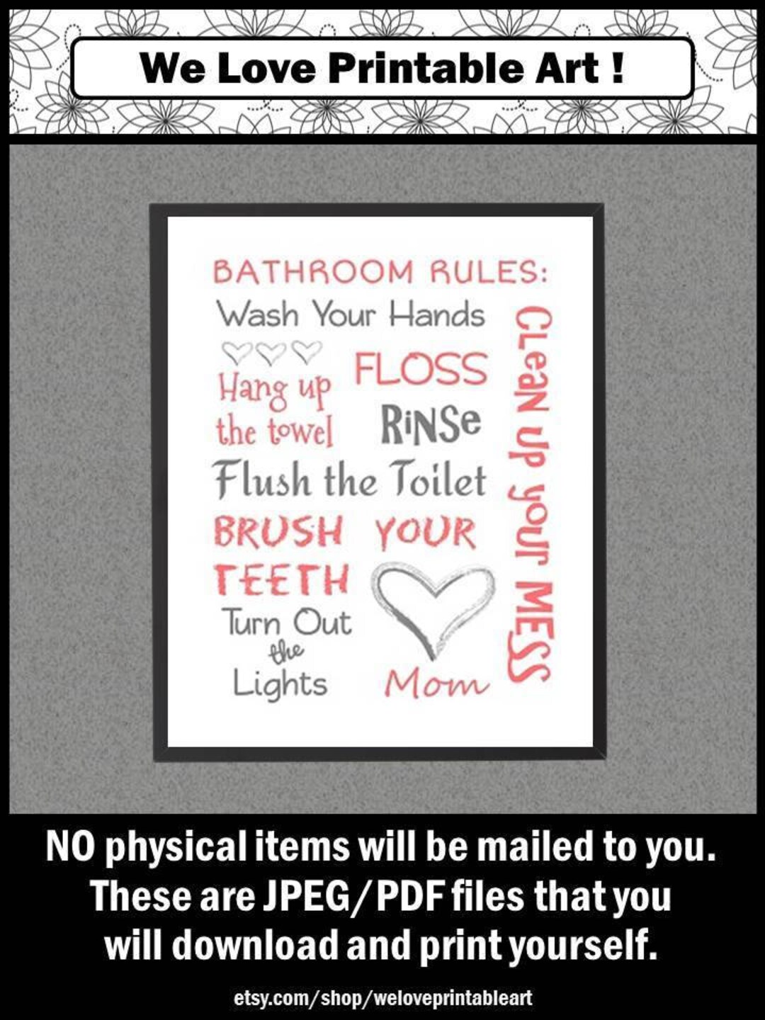 Bathroom Rules Sign Printable, Wash Your Hands Sign, Brush Your Teeth ...
