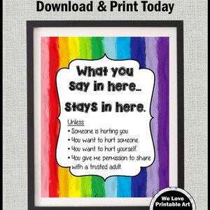Rainbow Theme School Counselor Office Decor Printable Confidentiality ...