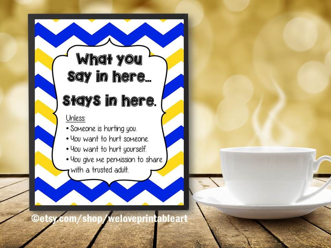 Confidentiality Rules Sign, School Counselor Gift, Yellow and Blue ...