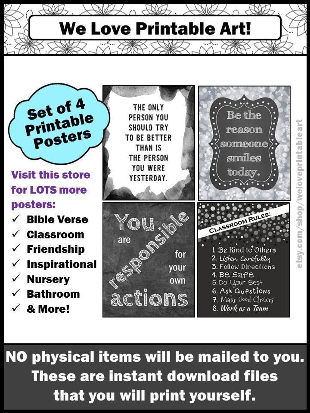 Classroom Rules Signs, Motivational Poster Set, Inspirational Wall Art ...