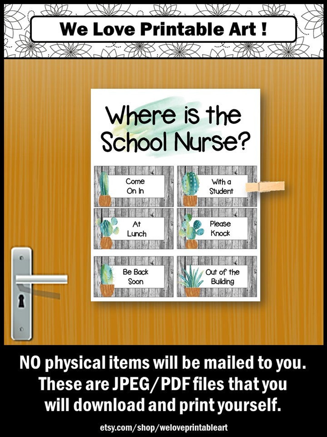 School Nurse PRINTABLE Decorations, Office Door Sign, Succulents Cactus ...
