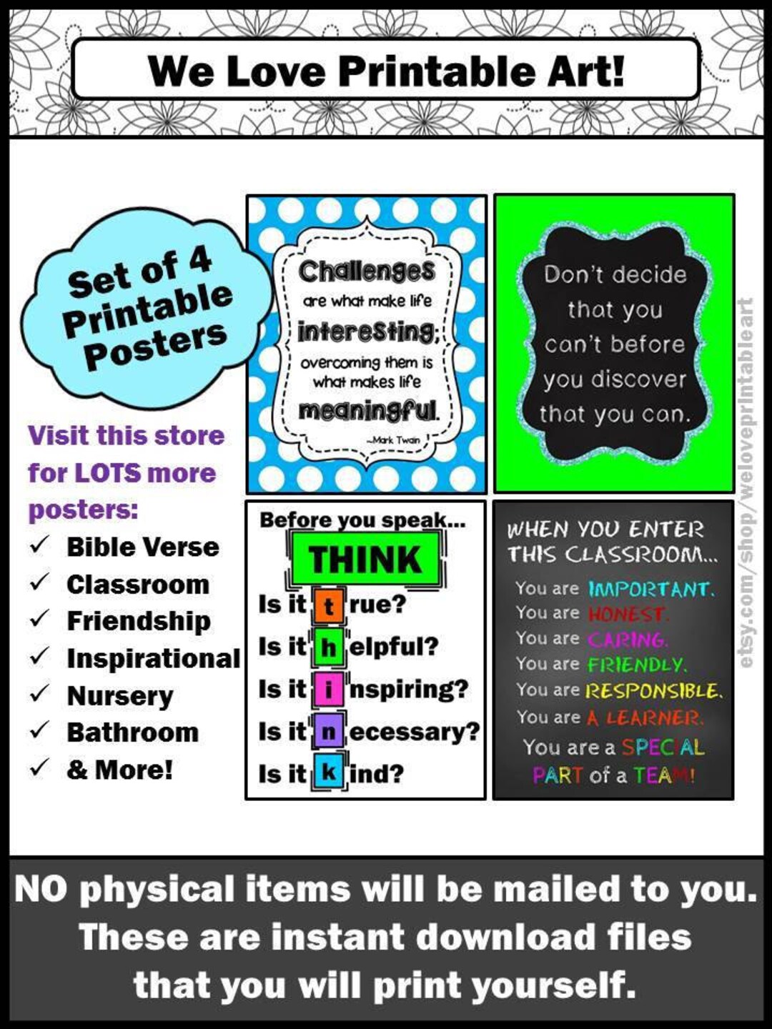 Motivational Poster Set, Inspirational Wall Art for Kids, Classroom ...