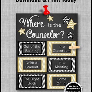 Black and Gold, Where is the Counselor Sign, Back to School Counseling ...
