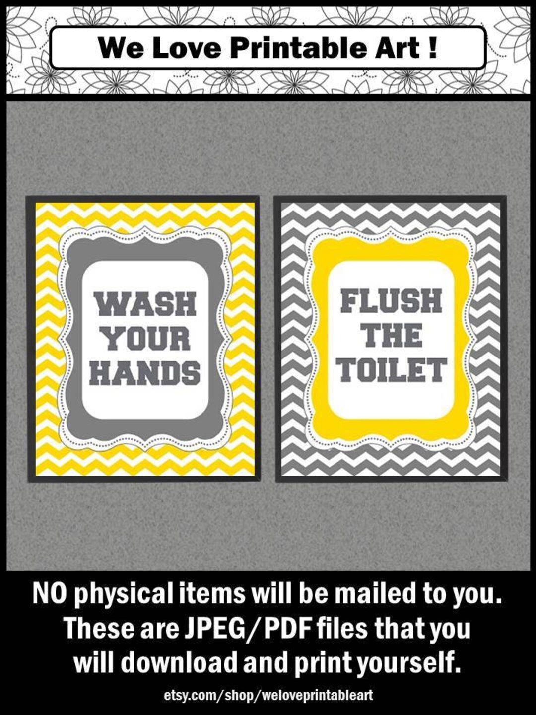 Wash Your Hands Sign, Flush the Toilet Printable Bathroom Wall Art ...