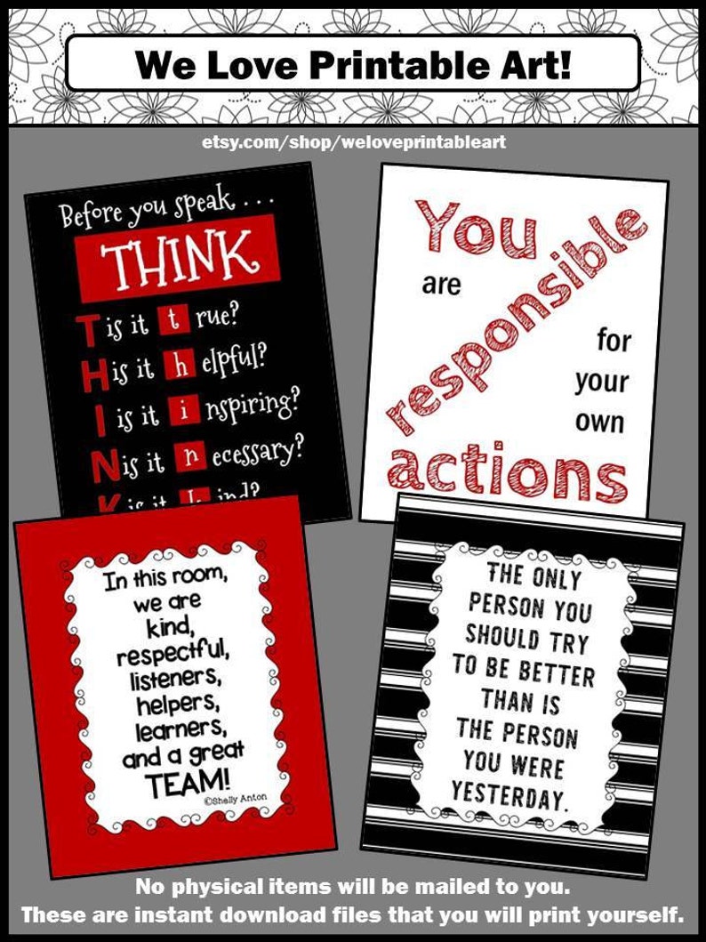 Red and Black, Classroom Decor Printable Motivational Wall Art for ...