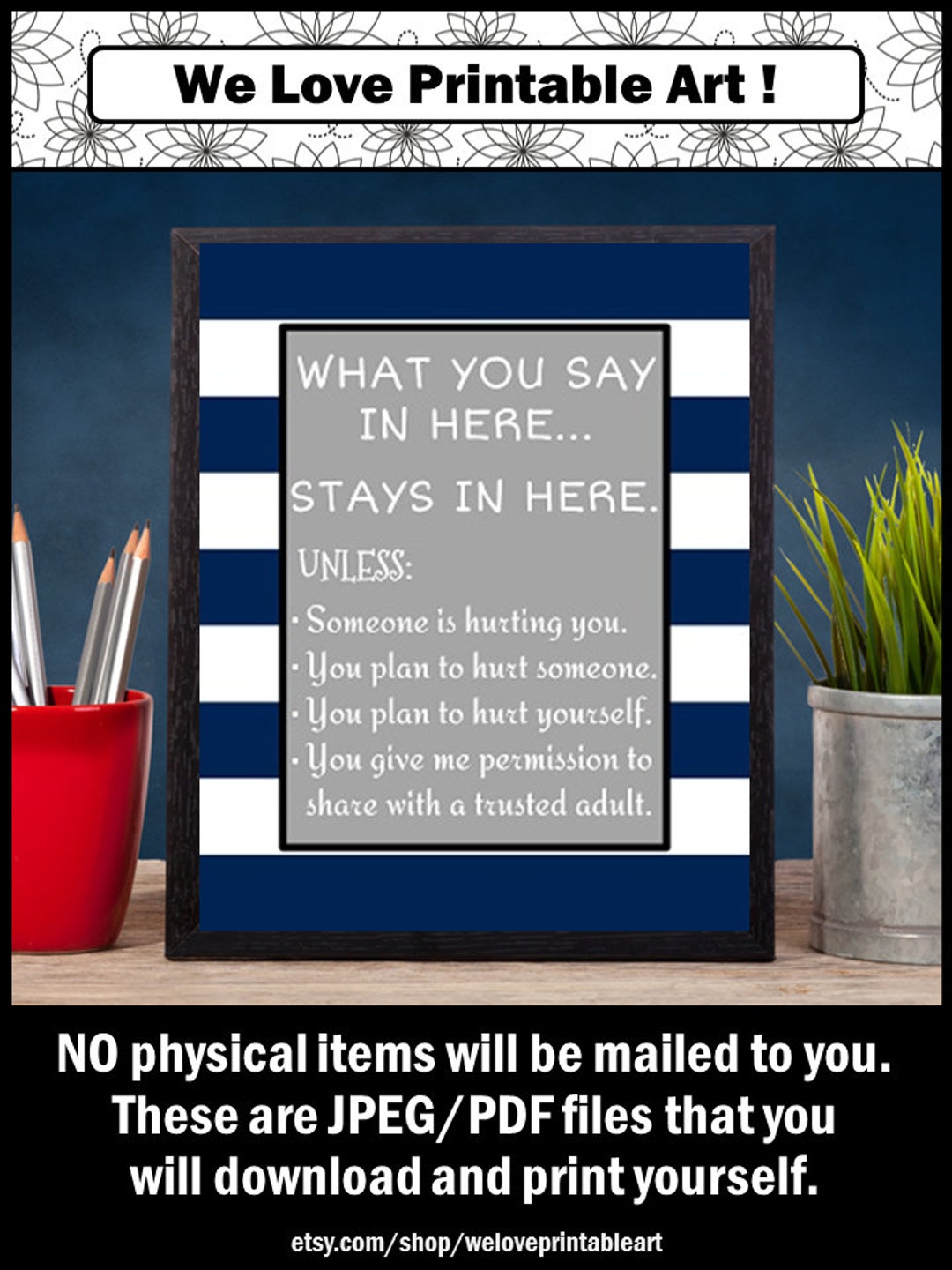 Navy & White Confidentiality Poster School Counselor Sign, Printable ...