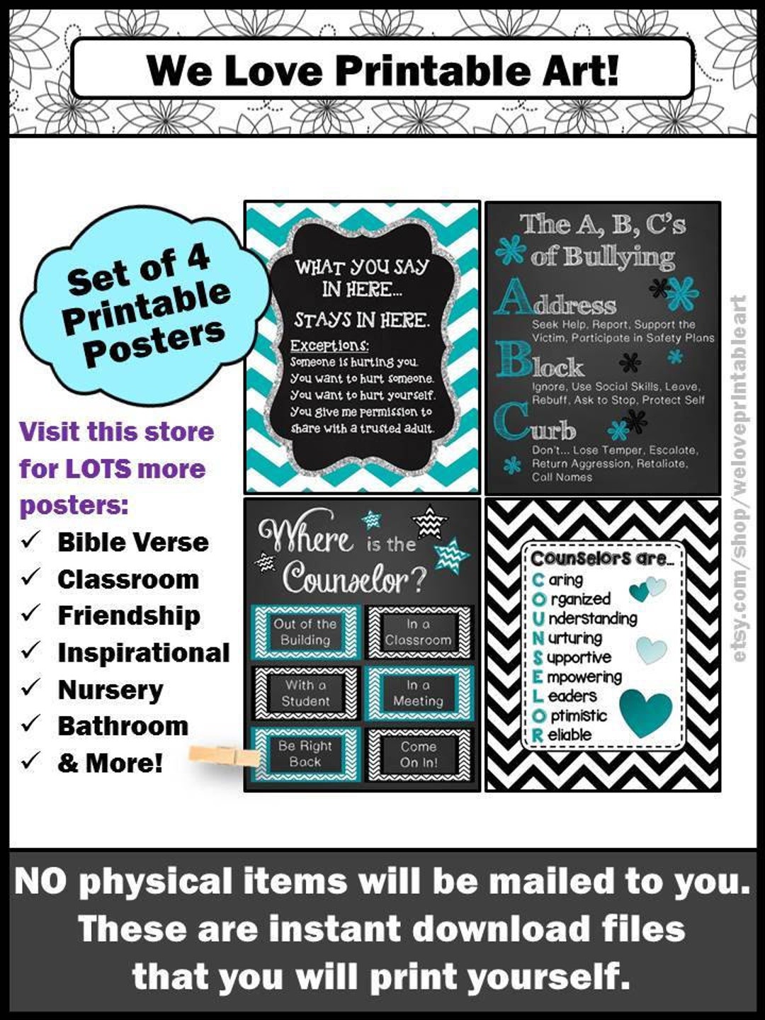 Black and Teal School Counselor Office Decor Gifts, Not Editable ...