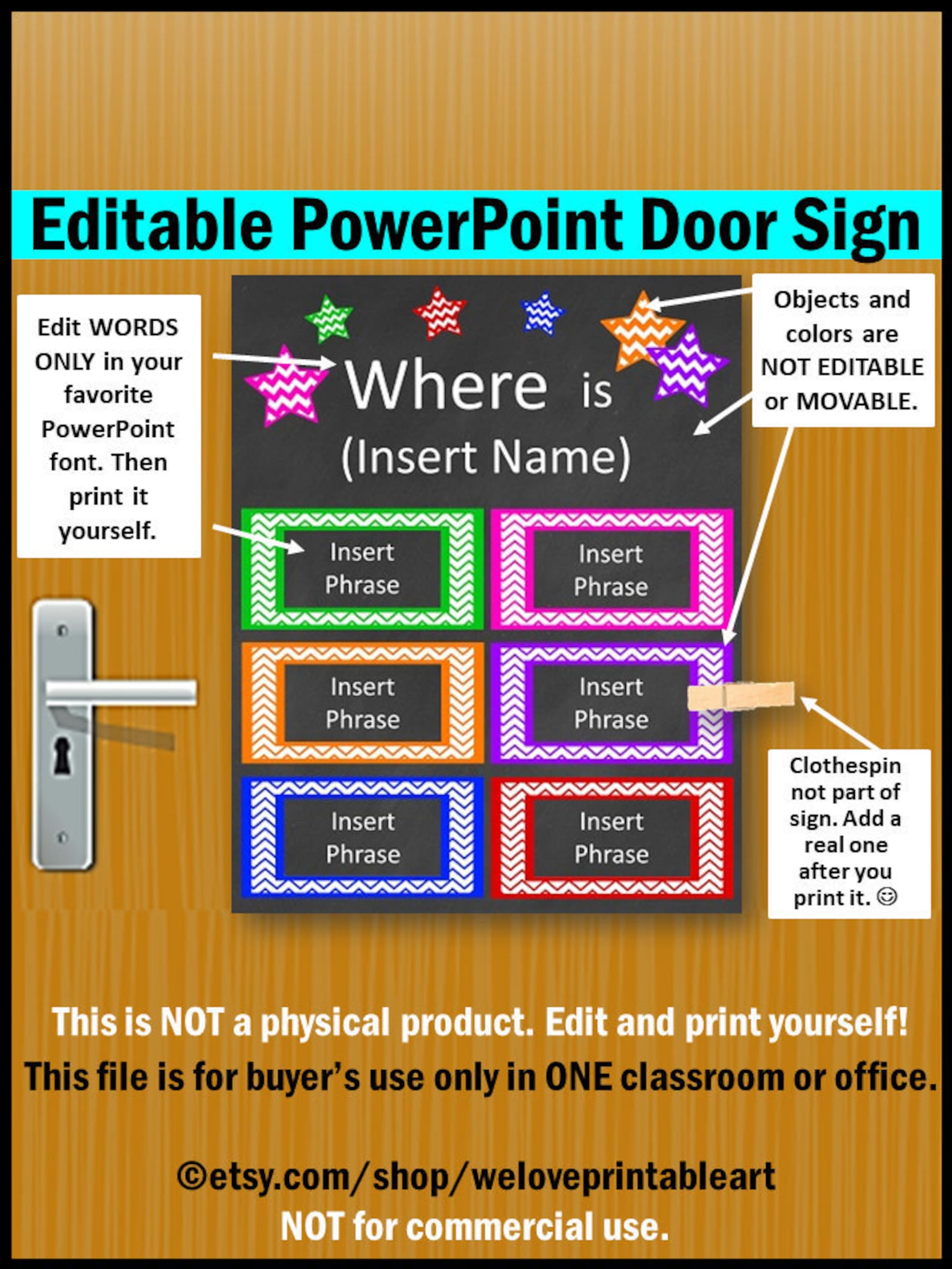 Colorful Editable Door Sign, Personalized Name Sign, Custom School Sign ...