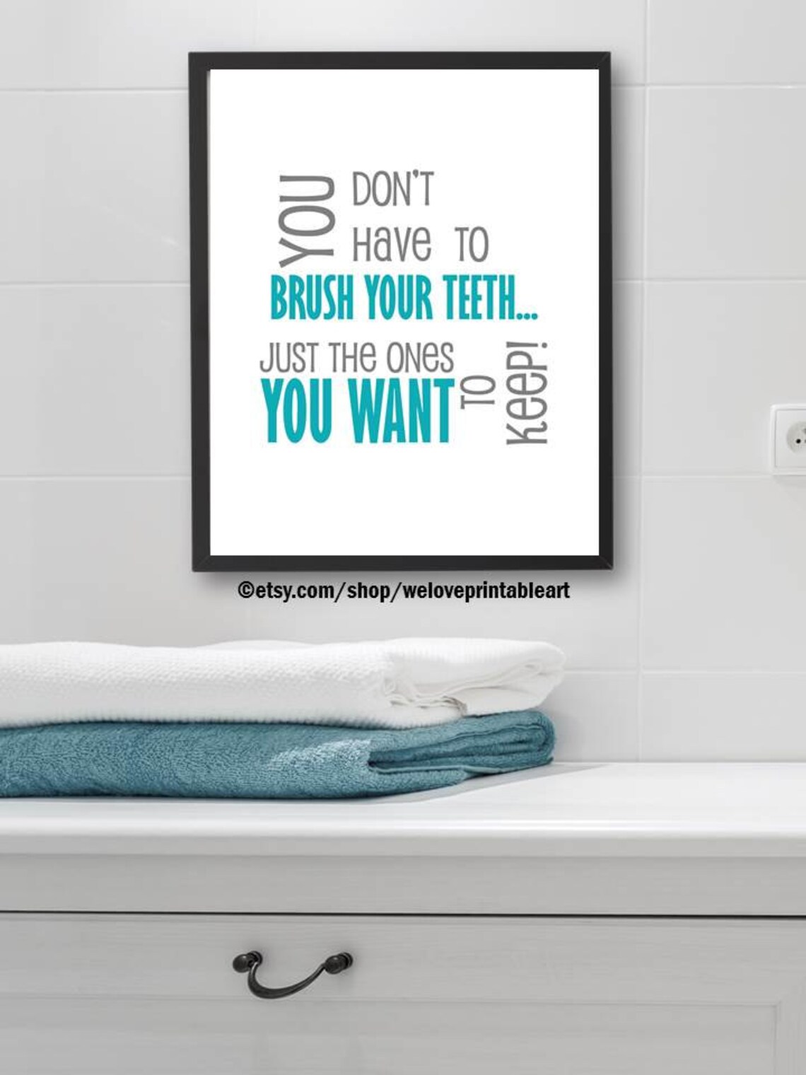 Brush Your Teeth Sign, Funny Kids Bathroom Wall Decor, Gray & Teal ...