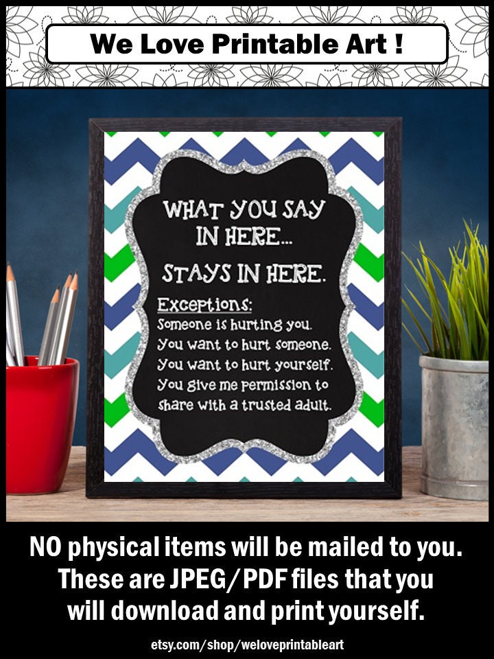Blue and Green Confidentiality Sign Printable School - Etsy