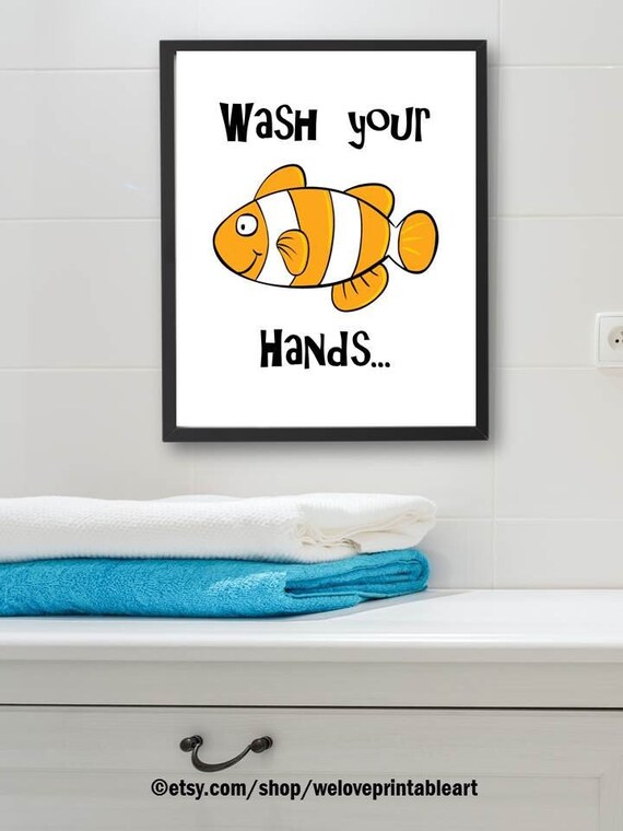 Wash Your Hands Sign Clown Fish Bathroom Decor Wash Your - Etsy