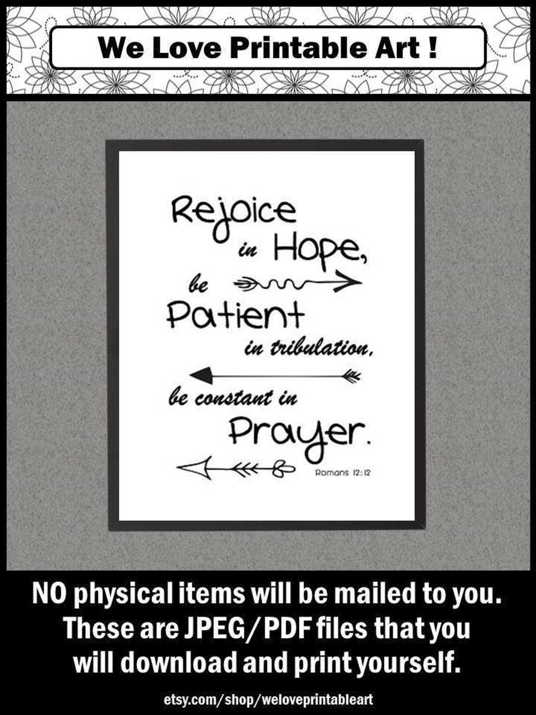 Romans 12:12 Bible Verse Modern Art, Black and White Scripture Wall Art ...