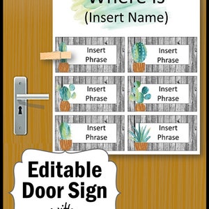 Succulent Office Decor, Editable Door Signs, Where is the Door Sign ...