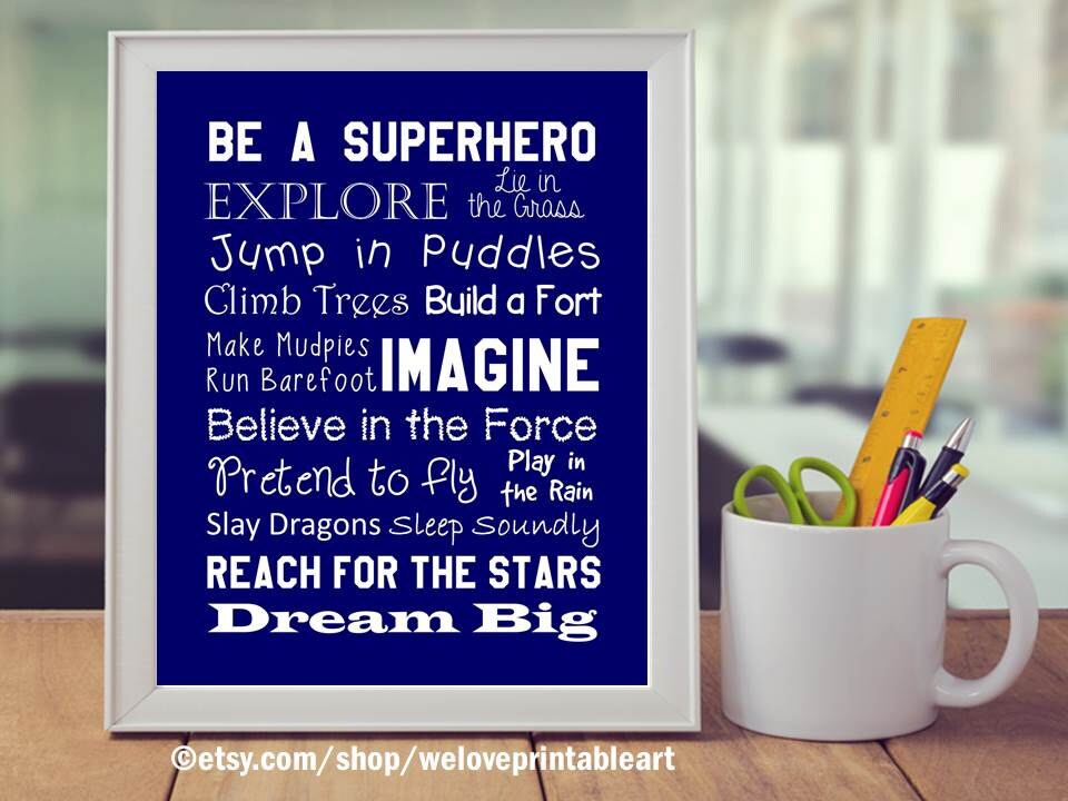 Blue Superhero Nursery Decor Baby Boy Nursery Art Print Gift | Etsy