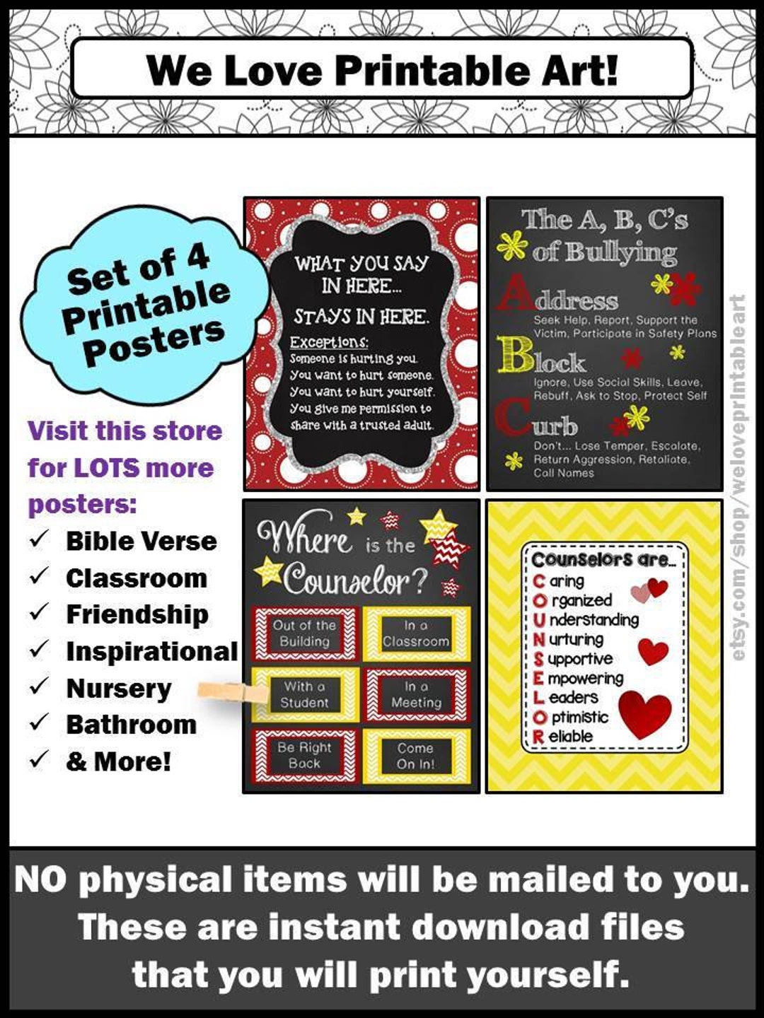 Yellow and Red School Counseling Posters, School Counselor Week Gifts ...