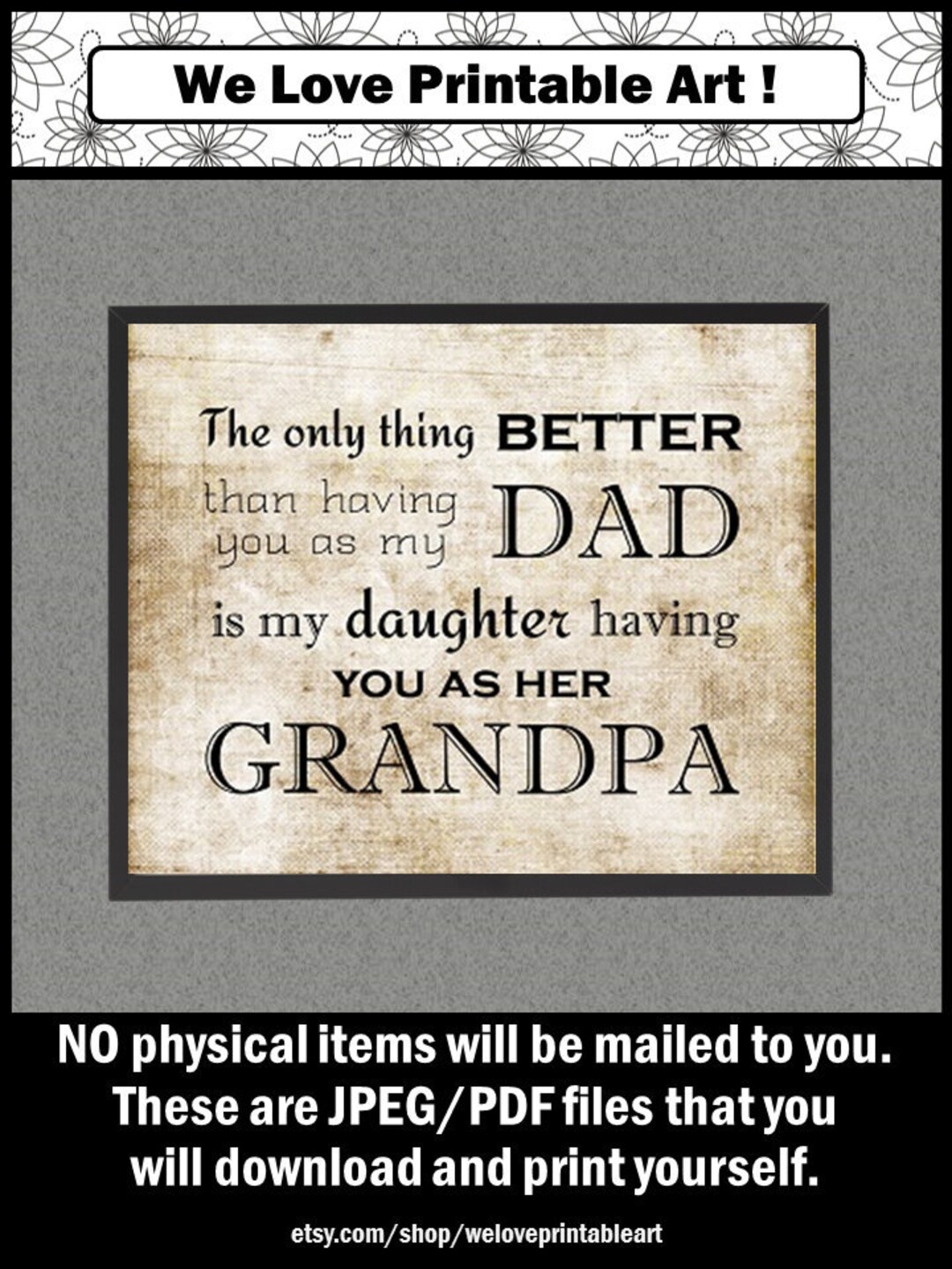 Rustic Dad Birthday Gift From Daughter or Son, Printable Fathers Day ...