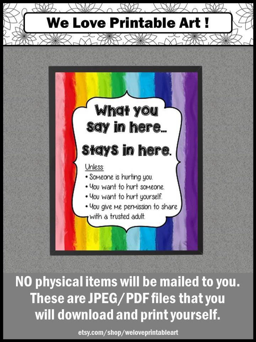 Rainbow Theme School Counselor Office Decor Printable Confidentiality ...