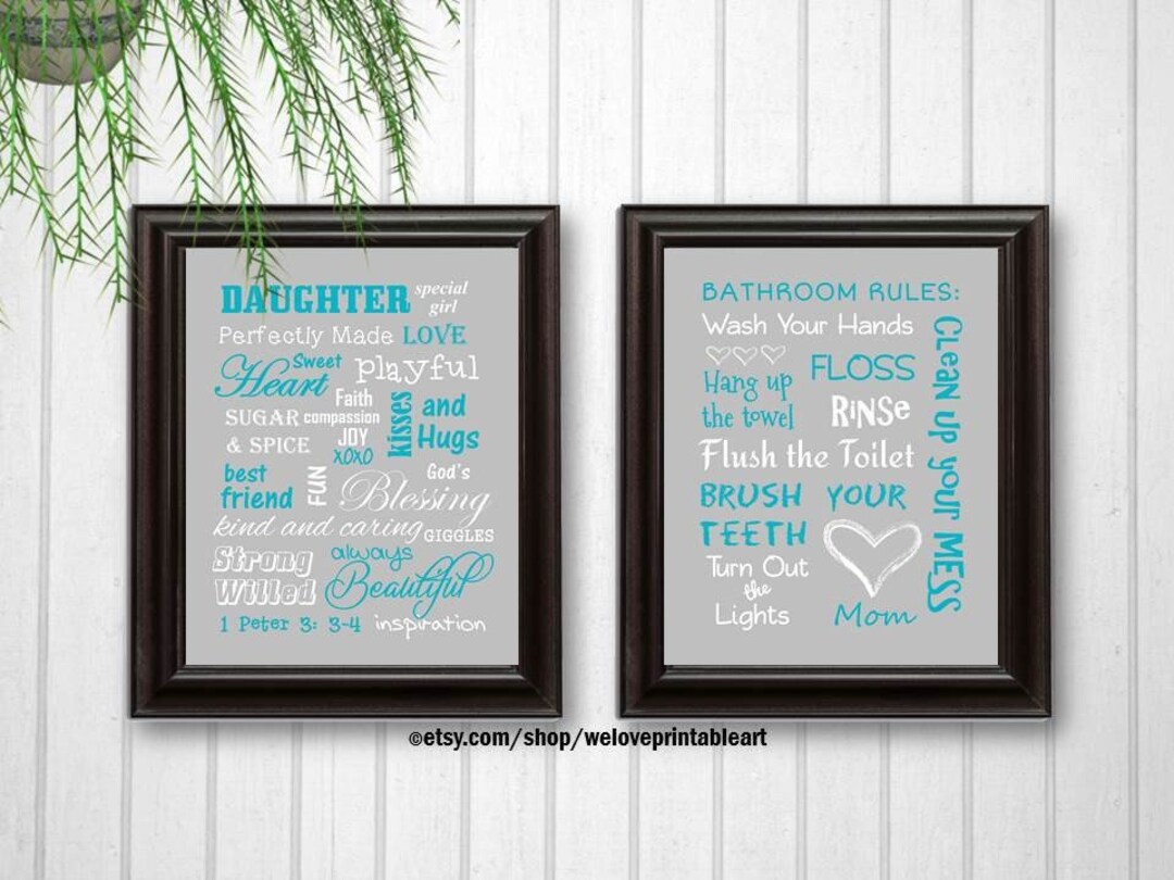 Girls Bathroom Wall Art, Printable Bathroom Rules Sign, Wash Your Hands ...