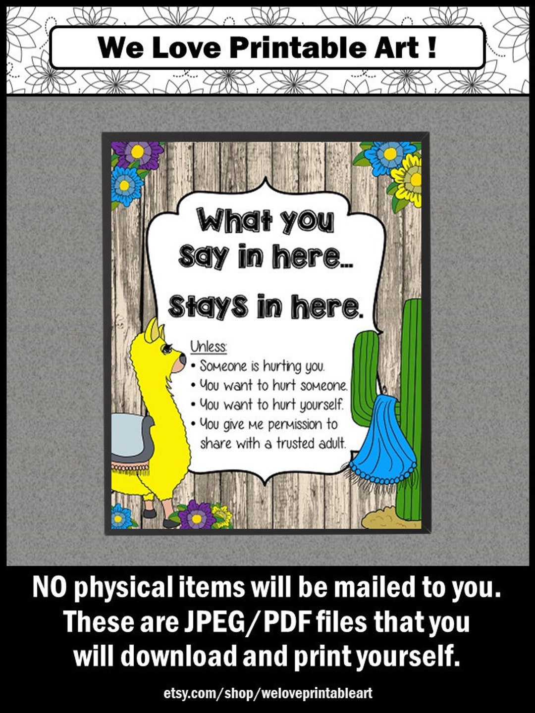 Llama Counselor Office Decor, Confidentiality Poster, Mental Health ...