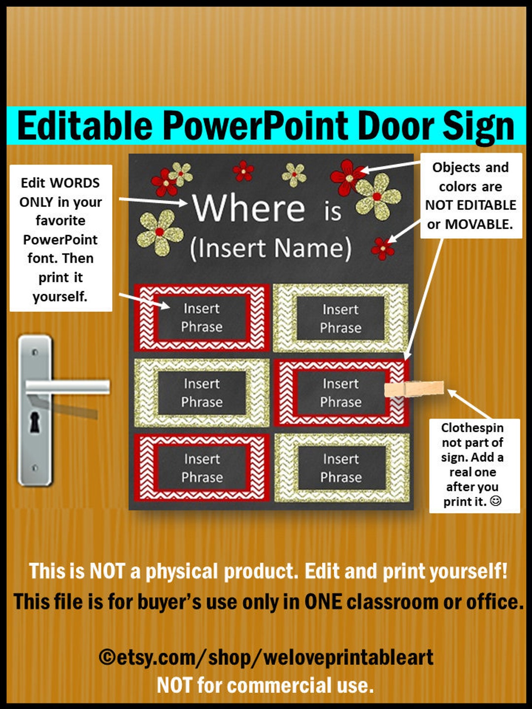 Red and Gold, Editable Door Sign Personalized, DIGITAL DOWNLOAD - Etsy