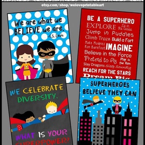 Superhero Theme Classroom Decor Printable, Motivational Wall Art for ...