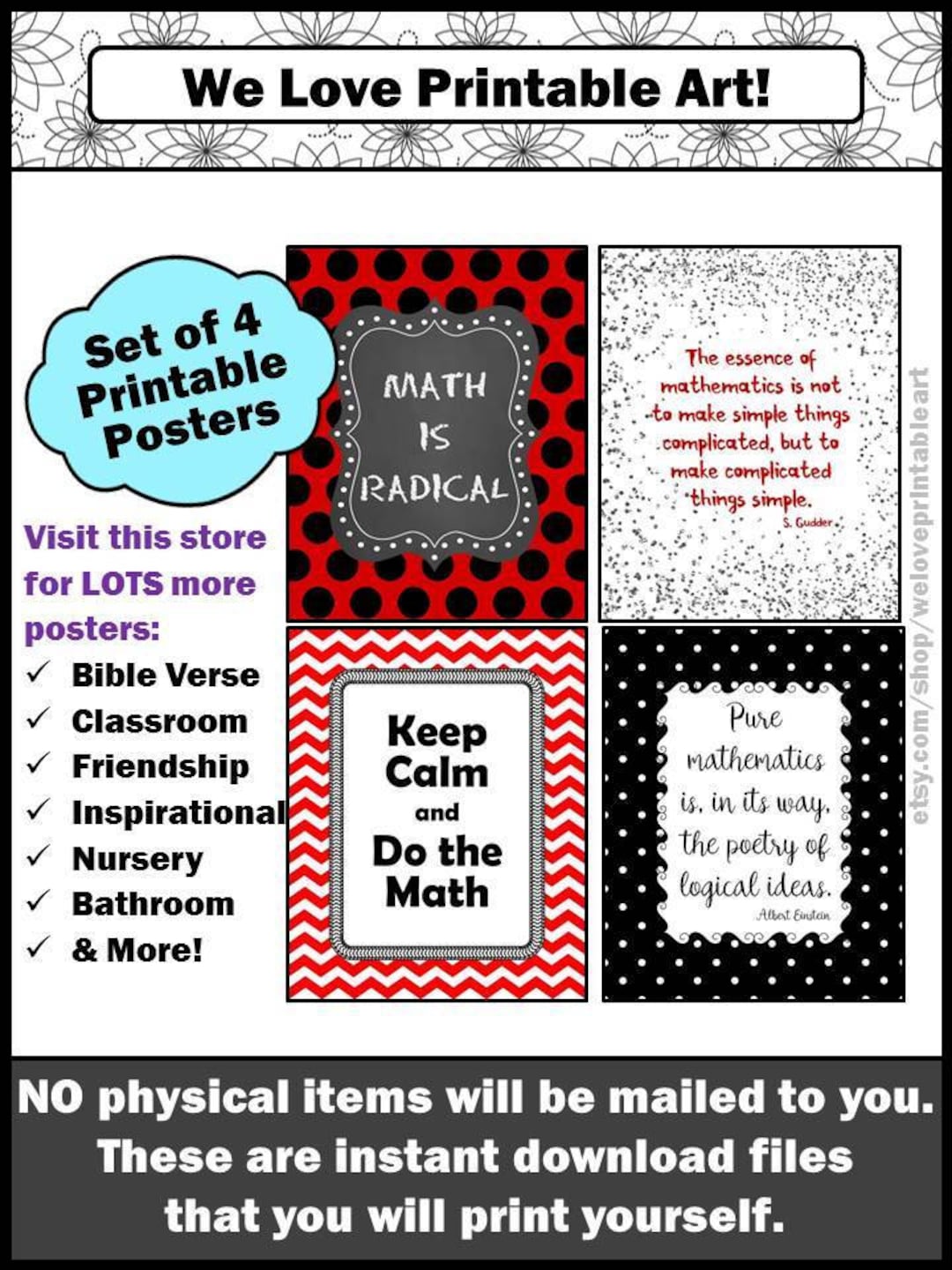 Classroom Decor Math Teacher Gift, Classroom Posters Middle School High ...