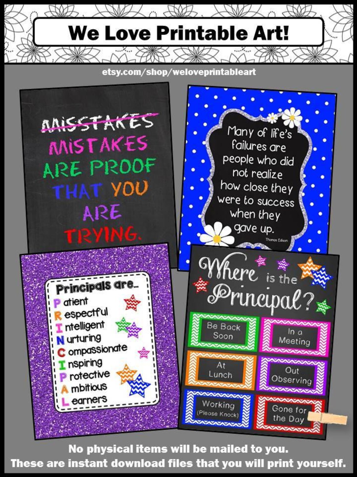 Principal Appreciation Gift Printable Office Decor Bundle | Etsy