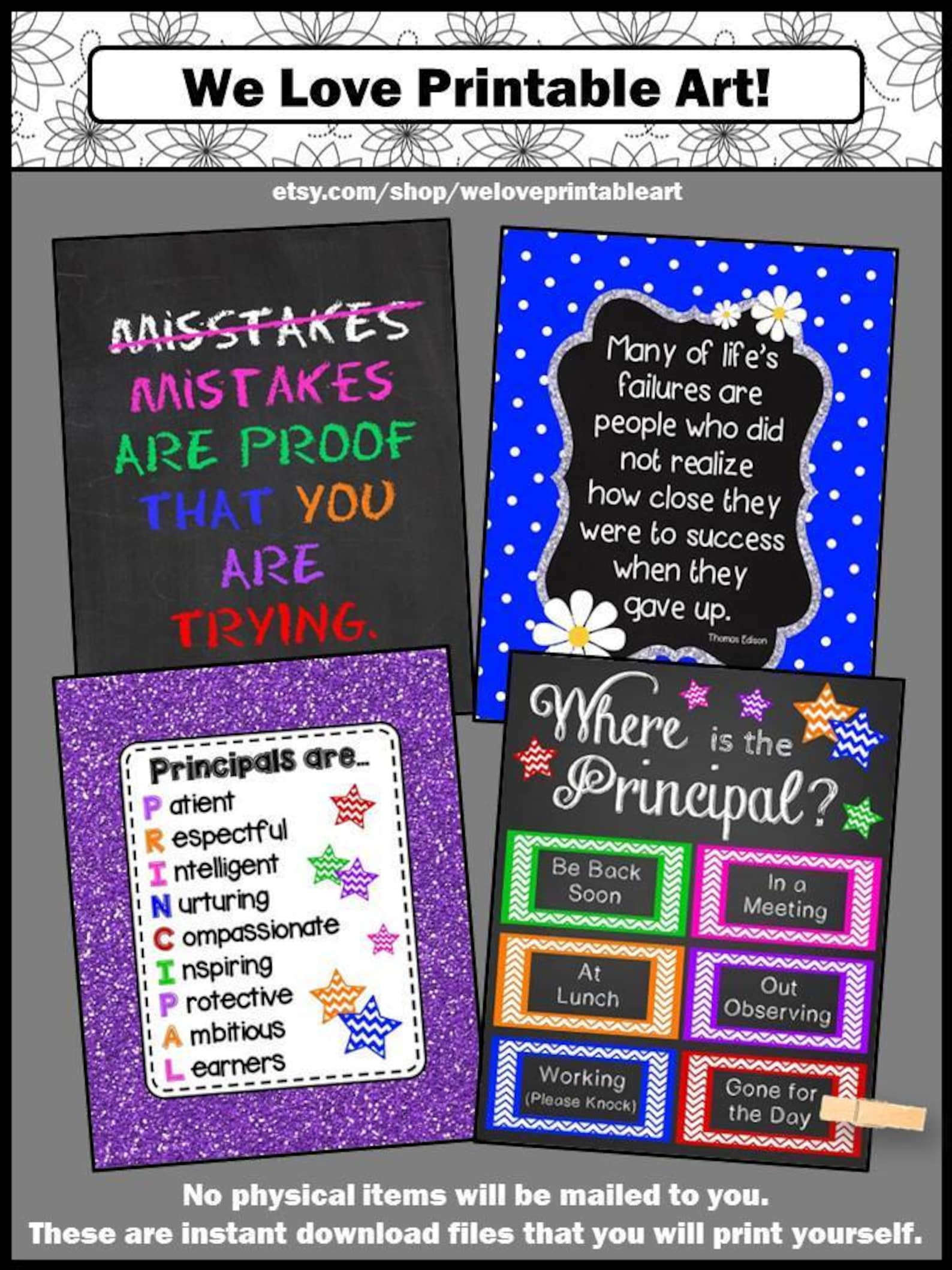 Principal Appreciation Gift Printable Office Decor Bundle | Etsy