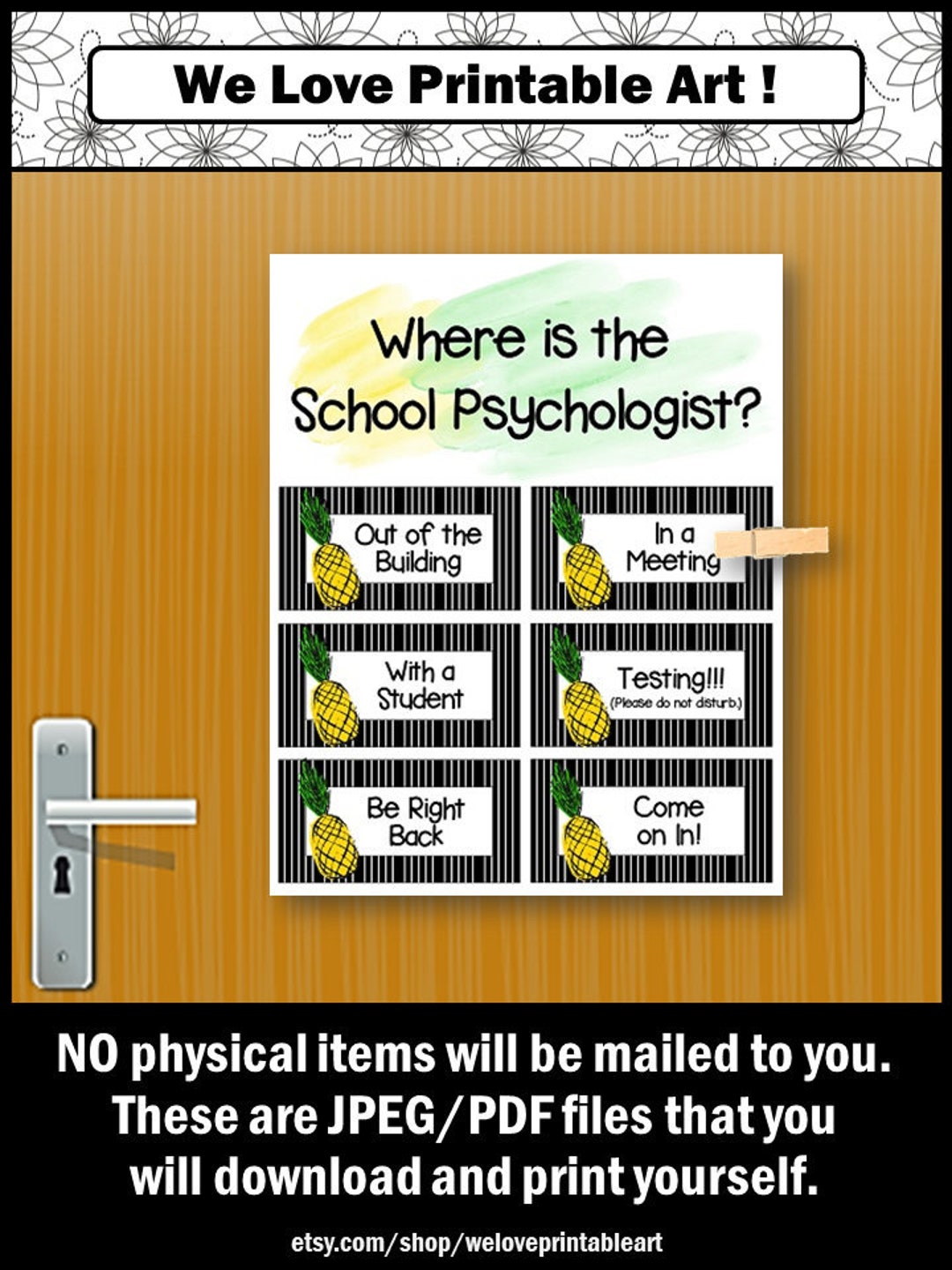 Where is the School Psychologist Door Sign, Pineapple Office Decor ...