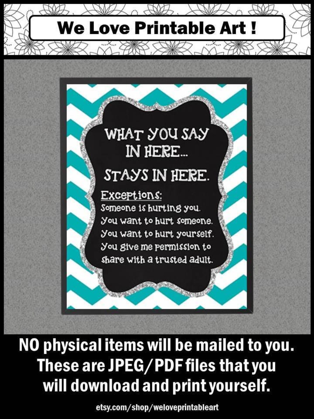 Teal Confidentiality Rules Poster, Counselor Office Decor PRINTABLE - Etsy