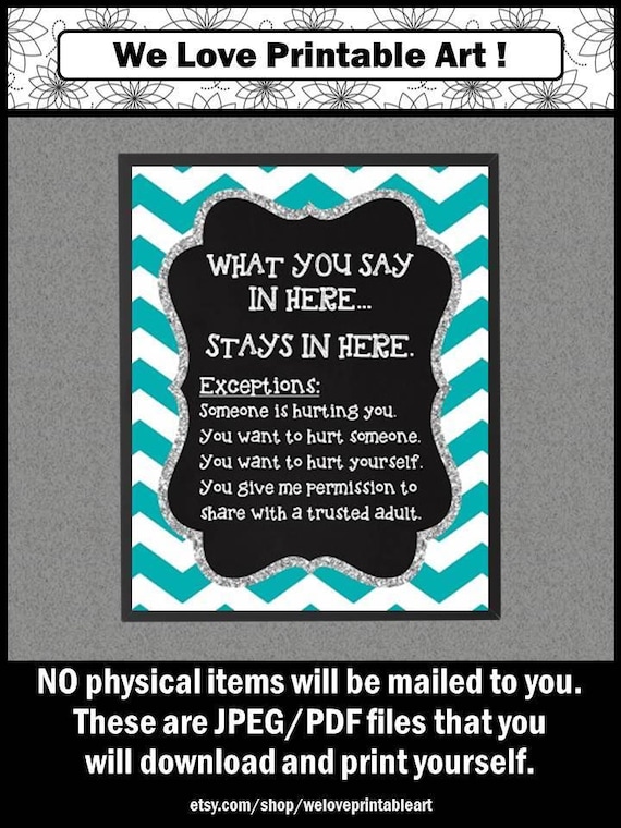 Teal Confidentiality Rules Poster Counselor Office Decor - Etsy