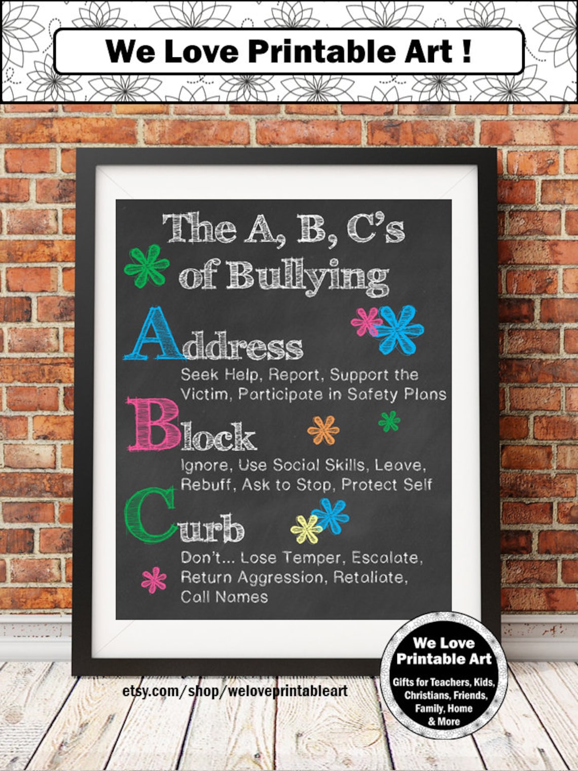 Anti-bullying Poster for Kids, Bullying Stops Here Prevention PRINTABLE ...