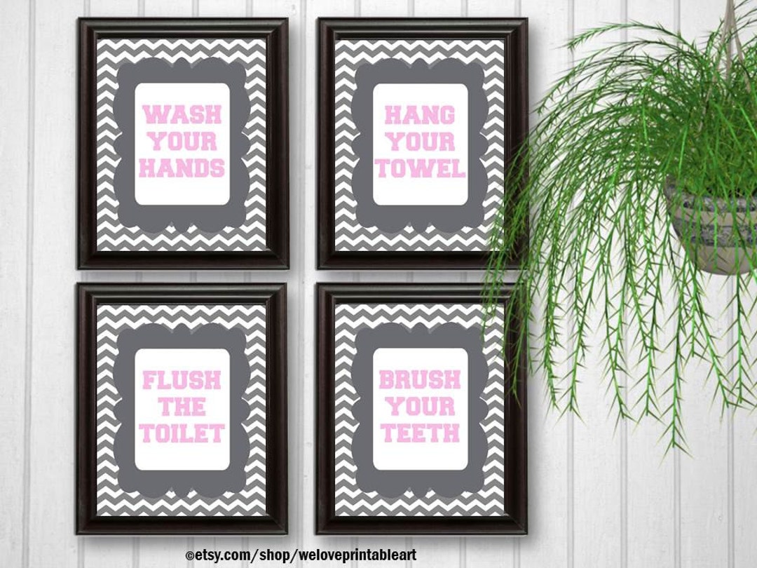 Pink Guest Bathroom Printable Wash Hands Girly Restroom Decor Girl Cute ...
