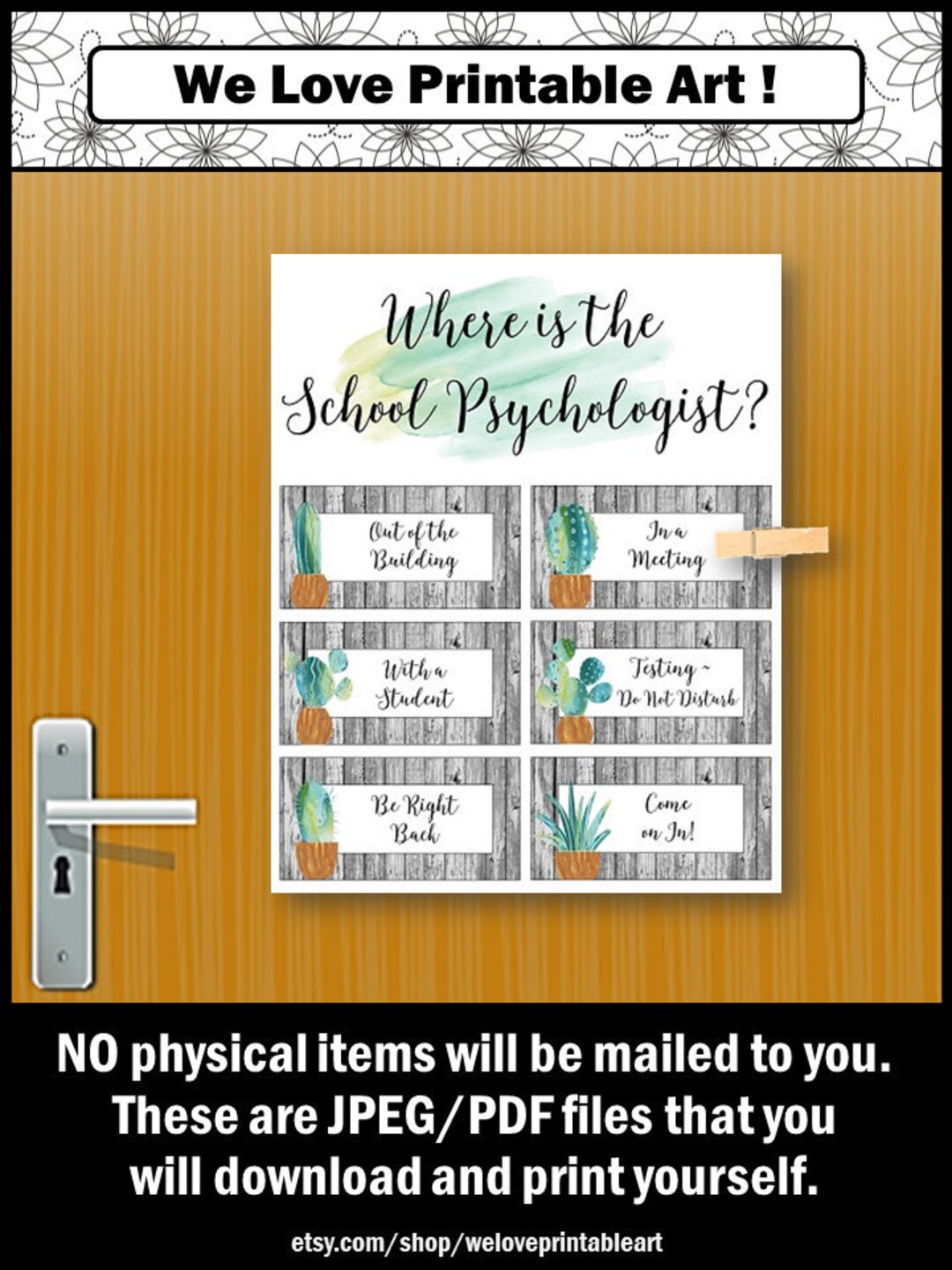 Cactus School Psychologist Door Sign, Succulents Office Decor ...