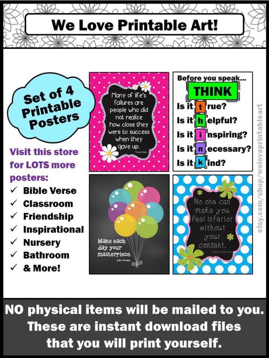 Motivational Poster Set, Inspirational Wall Art for Kids, Classroom ...