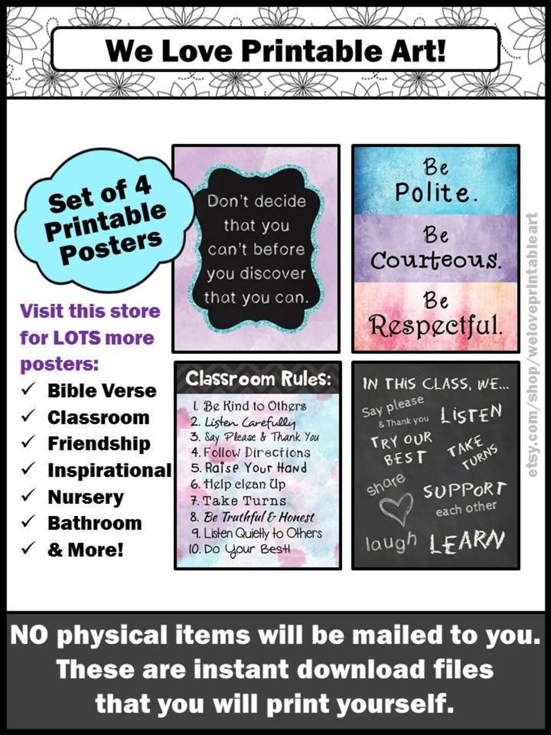 Classroom Rules Signs, Motivational Poster Set of 4, Classroom Decor ...