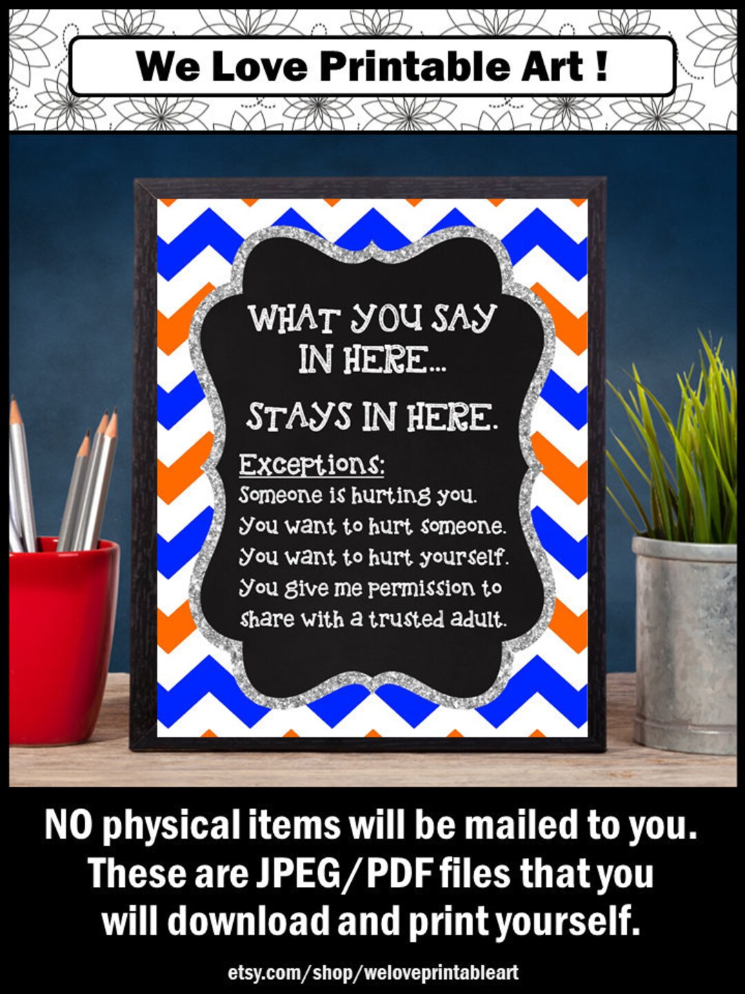 Orange and Blue Printable School Counselor Office Decor Confidentiality ...