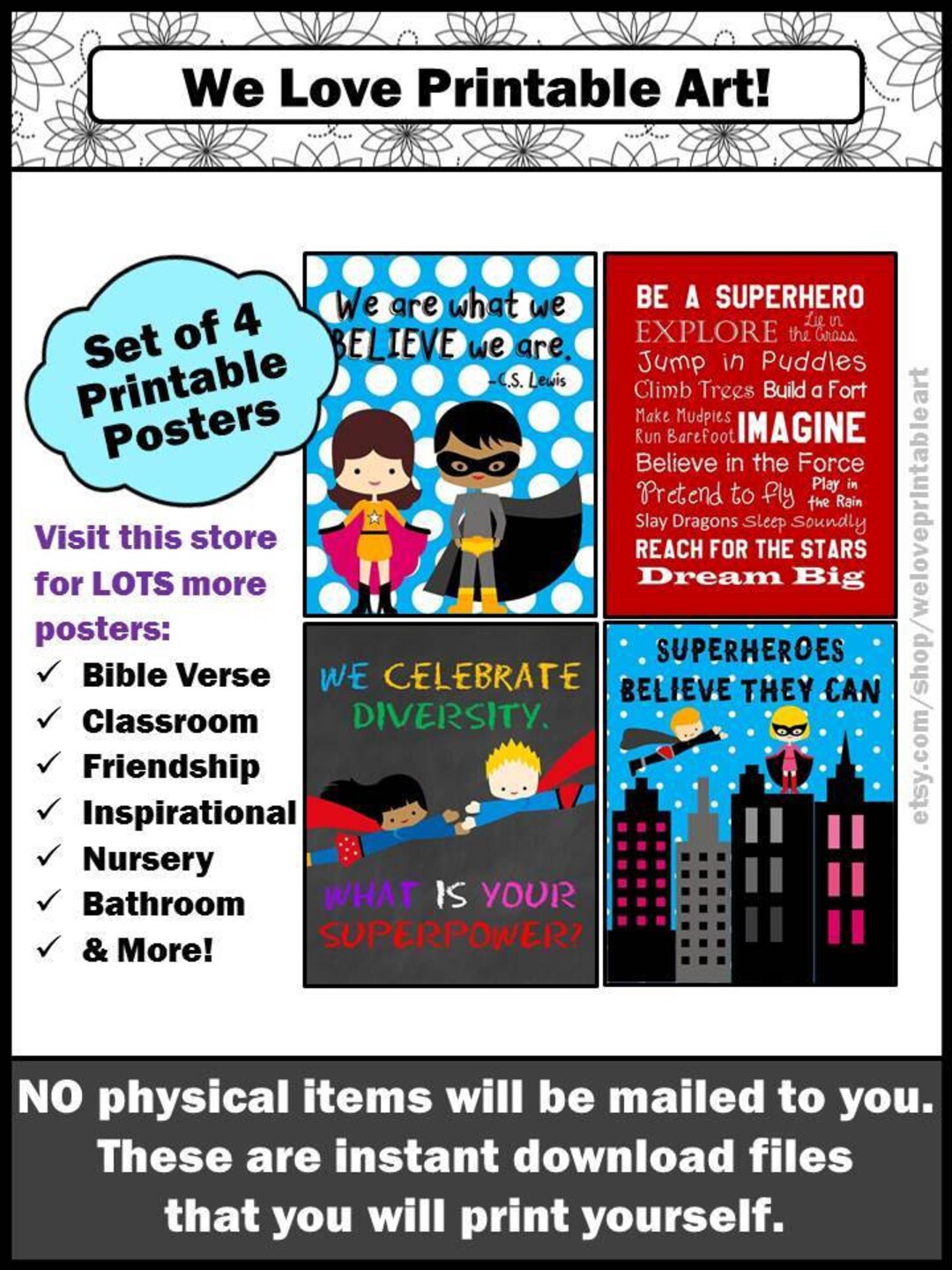 Superhero Theme Classroom Decor Printable, Motivational Wall Art for ...